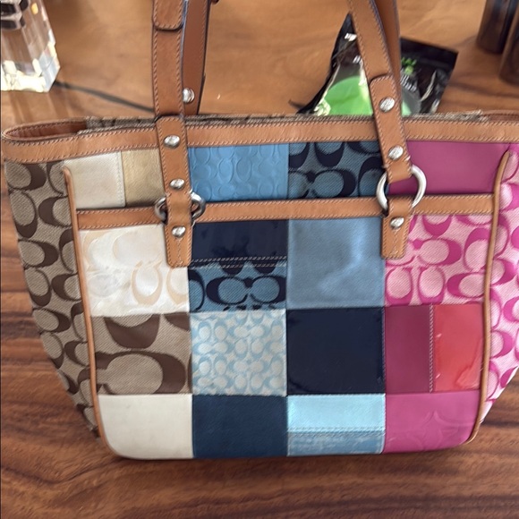 Coach | Bags | Coach Patchwork Tote Bag In Pink Blue And Brown | Poshmark